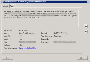 SharePoint - event 8311 - SSL policy errors have been encountered. Error code 0x2 - Blog ...